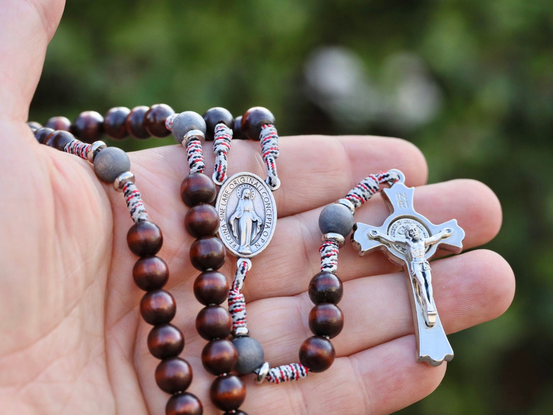 Small Wooden Rosary, Brown Rosary, St Benedict Crucifix and Miraculous ...