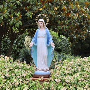 Our Lady of Grace Statue: 31" Blue Virgin Mary Marble Powder Statue - Etsy