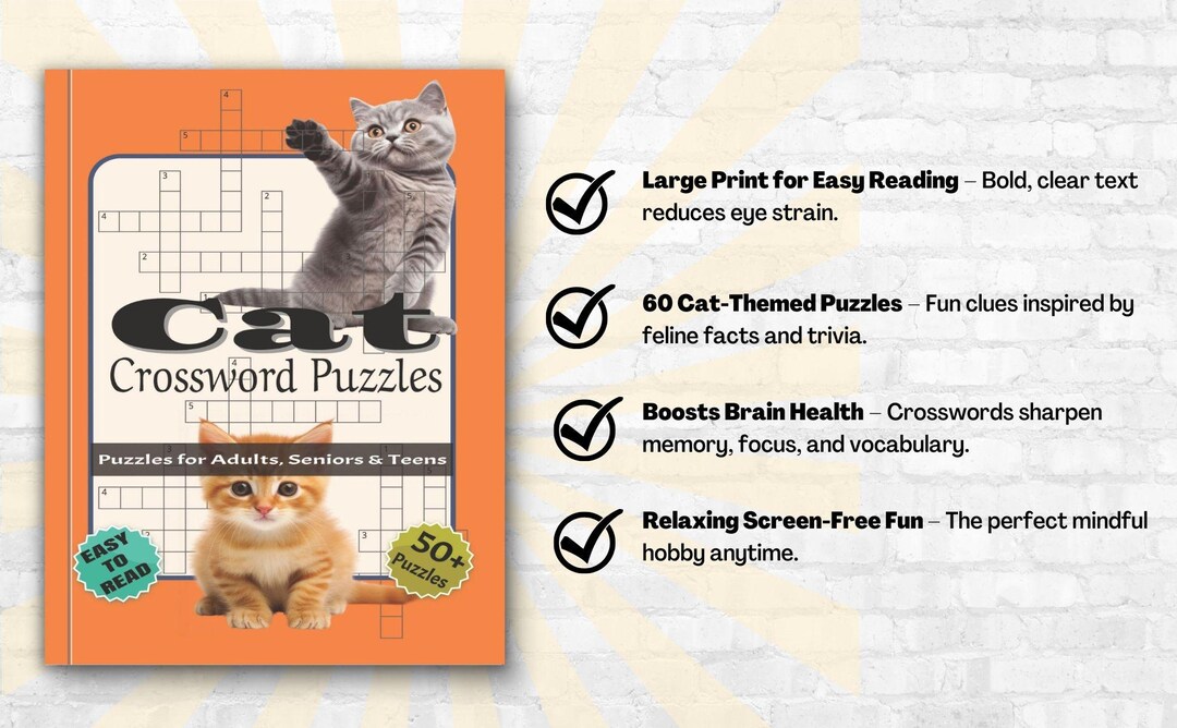 Cat Crossword Puzzle Book: Large Print Brain Game for Cat Lovers - Etsy