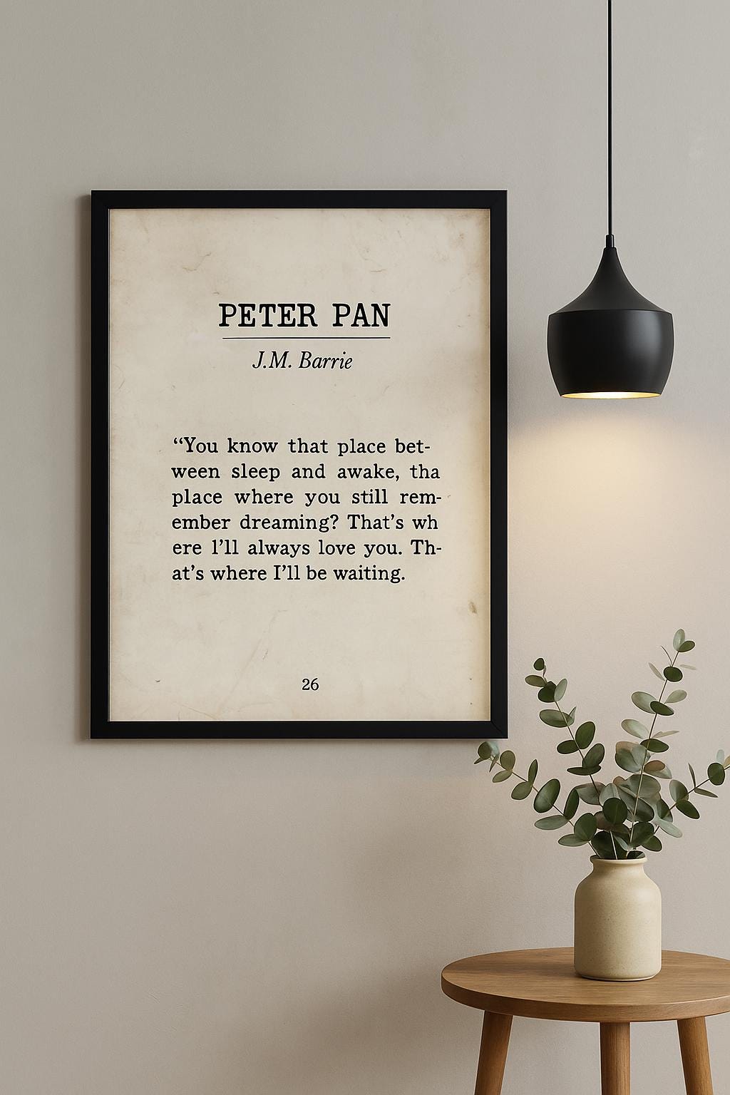 Peter Pan Quote Vintage Book Page Style Print J.M. Barrie Wall Art ...