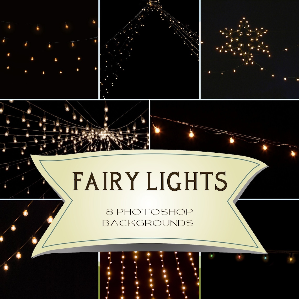 Fairy Lights Photoshop Overlays, 8 String Light Bokeh Backgrounds for ...