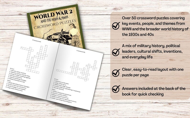 WWII History Crossword Puzzle Book: Large Print Paperback - Etsy