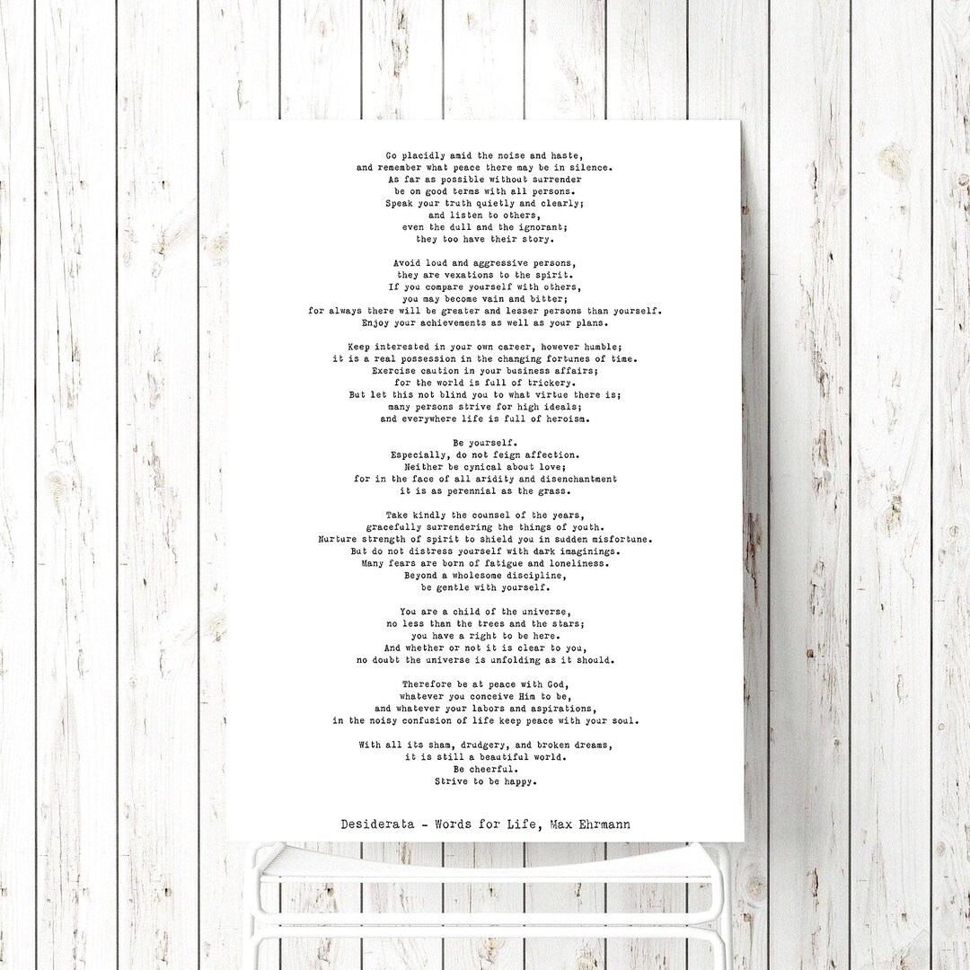 Desiderata Poem Print by Max Ehrmann Wall Art Inspirational Words for ...