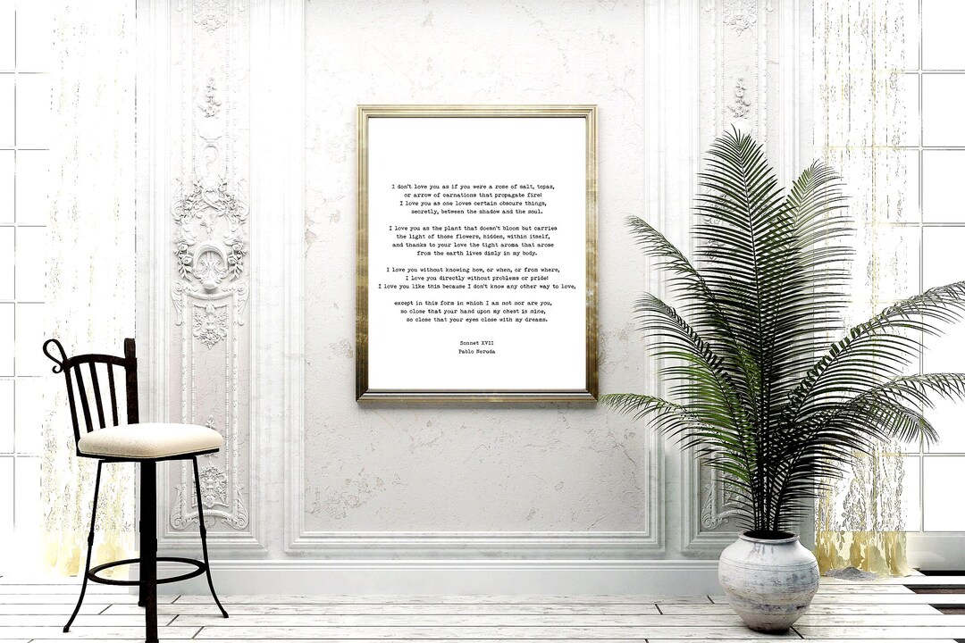 Pablo Neruda Sonnet 17 Print: Minimalist Love Poem Wall Art - Etsy