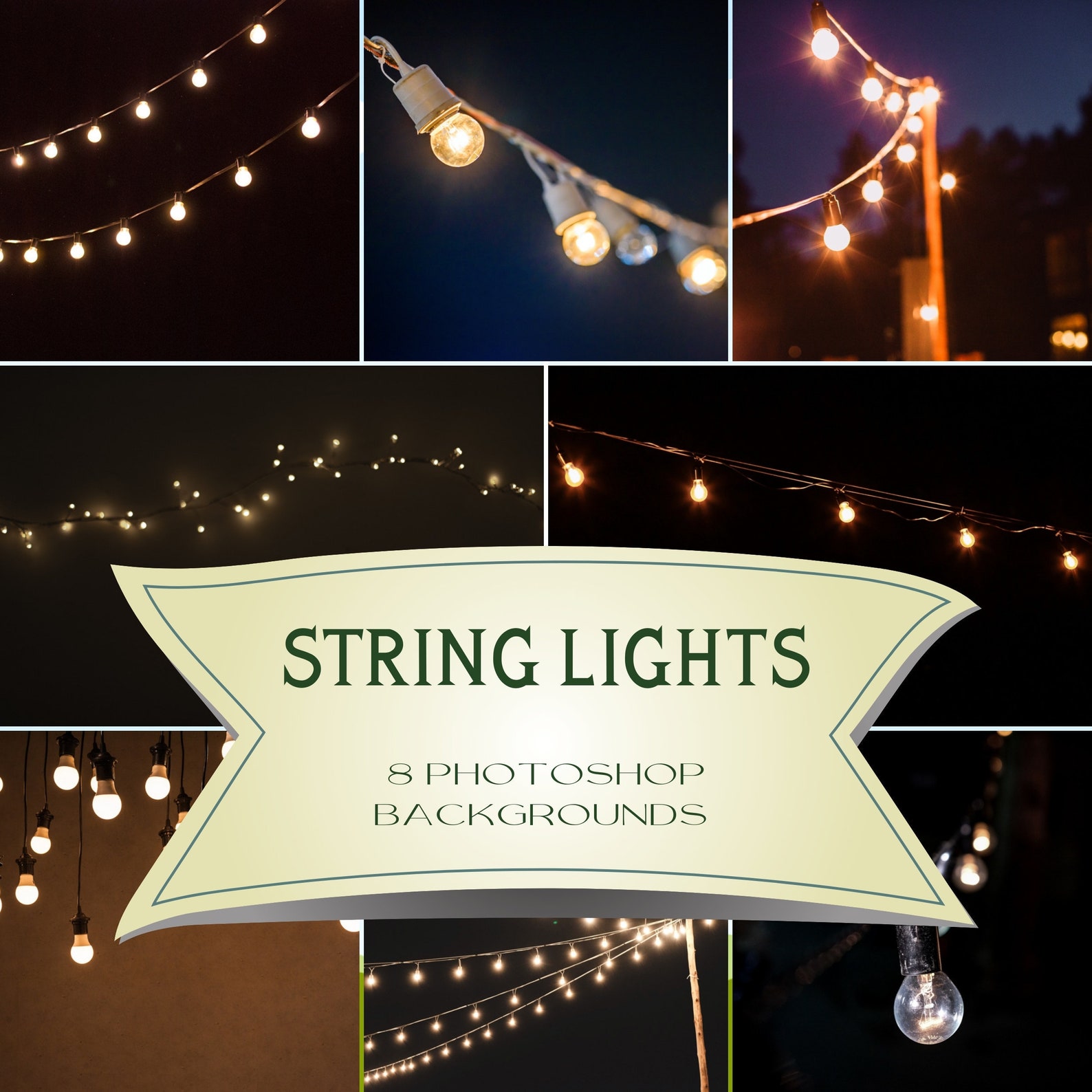 String Lights Photoshop Overlays, 8 Fairy Light Bokeh Backgrounds for ...