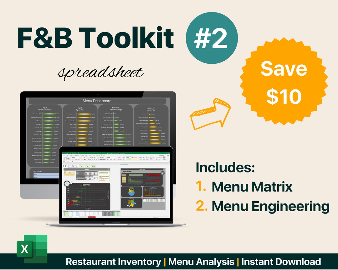 F&B Toolkit 2 Menu Matrix Menu Engineering Template SET DEAL Food ...