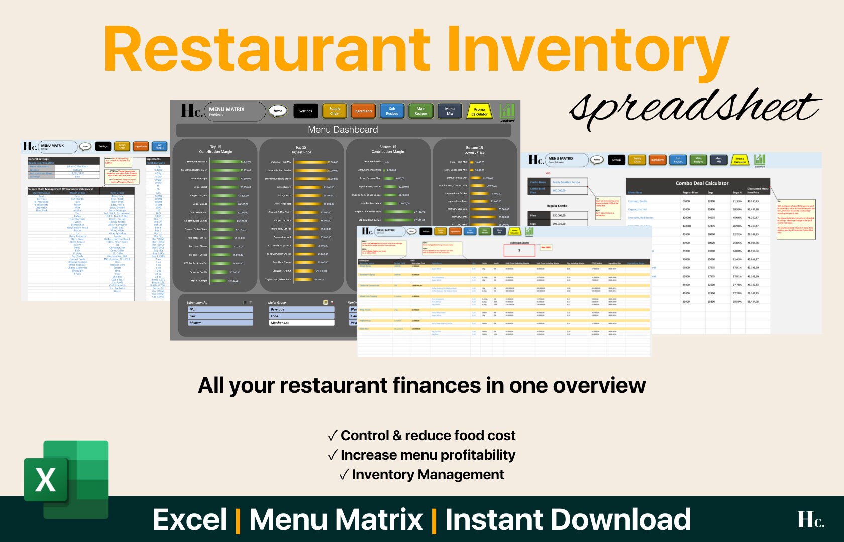 Menu Matrix Restaurant Inventory & Food Costing Template - Etsy