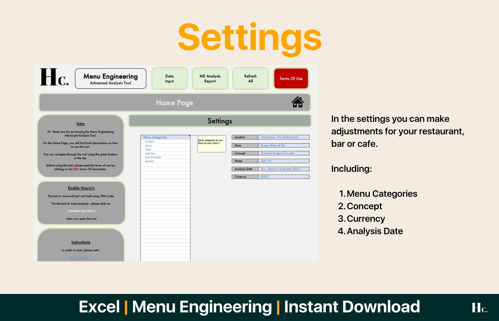 Menu Engineering Template Analysis Tool Excel Spreadsheet improve Your ...