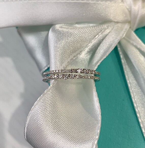 Dainty Moissanite Double Row Pave Band Wedding Ring 18K - Etsy