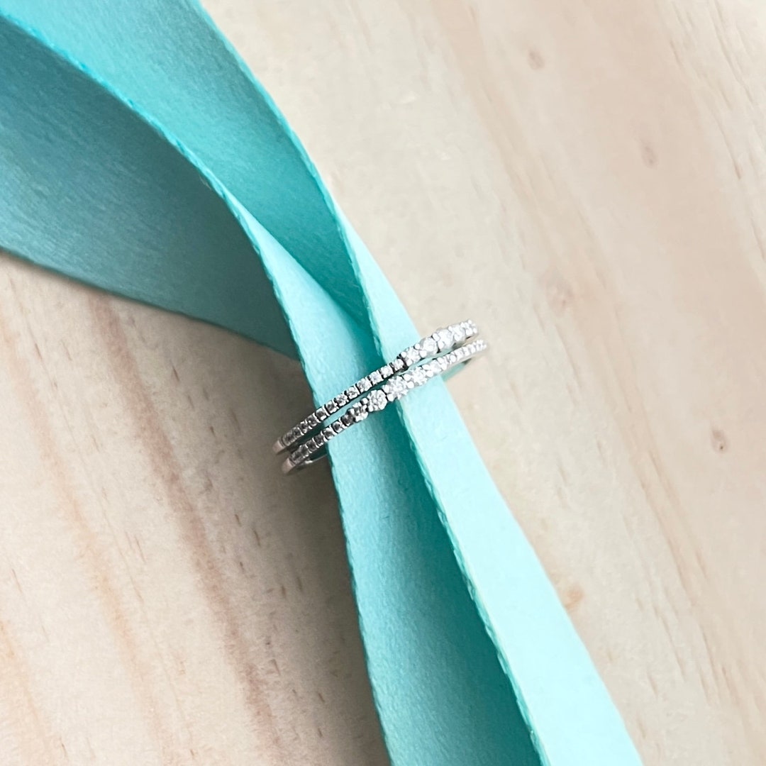 Double Pavé Diamond Ring for Woman Two Row Diamond Ring French Pavé ...