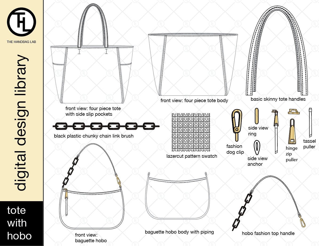 Combo Pack: Tote & Hobo 2 in 1 Item= Vector Handbag Sketches (includes ...