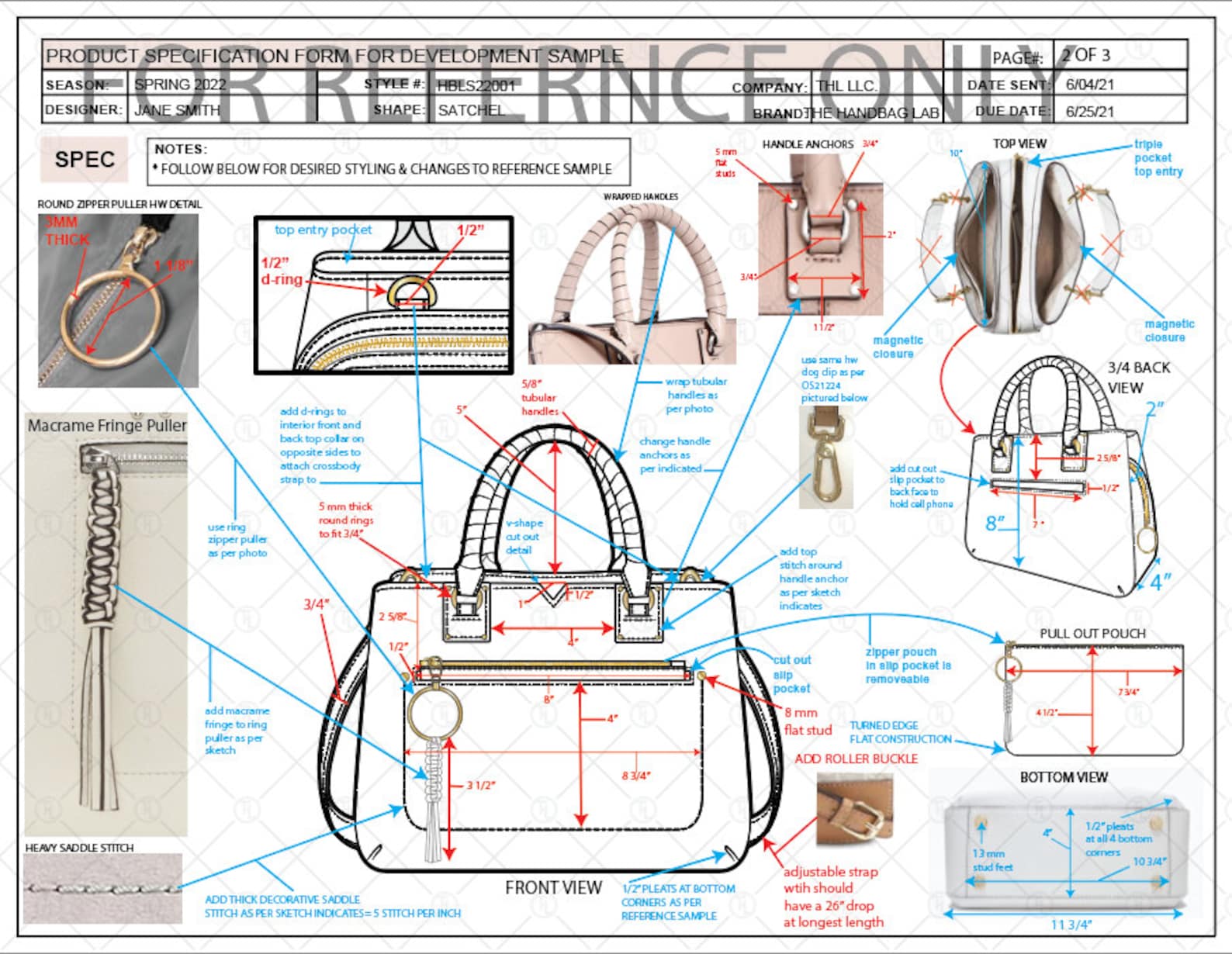 Illustrator Tech Pack Template for Handbags and Wallets (includes Additional Tech Pack Assist ...