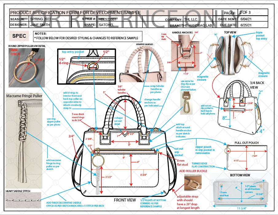 Illustrator Tech Pack Template for Handbags and Wallets (includes ...