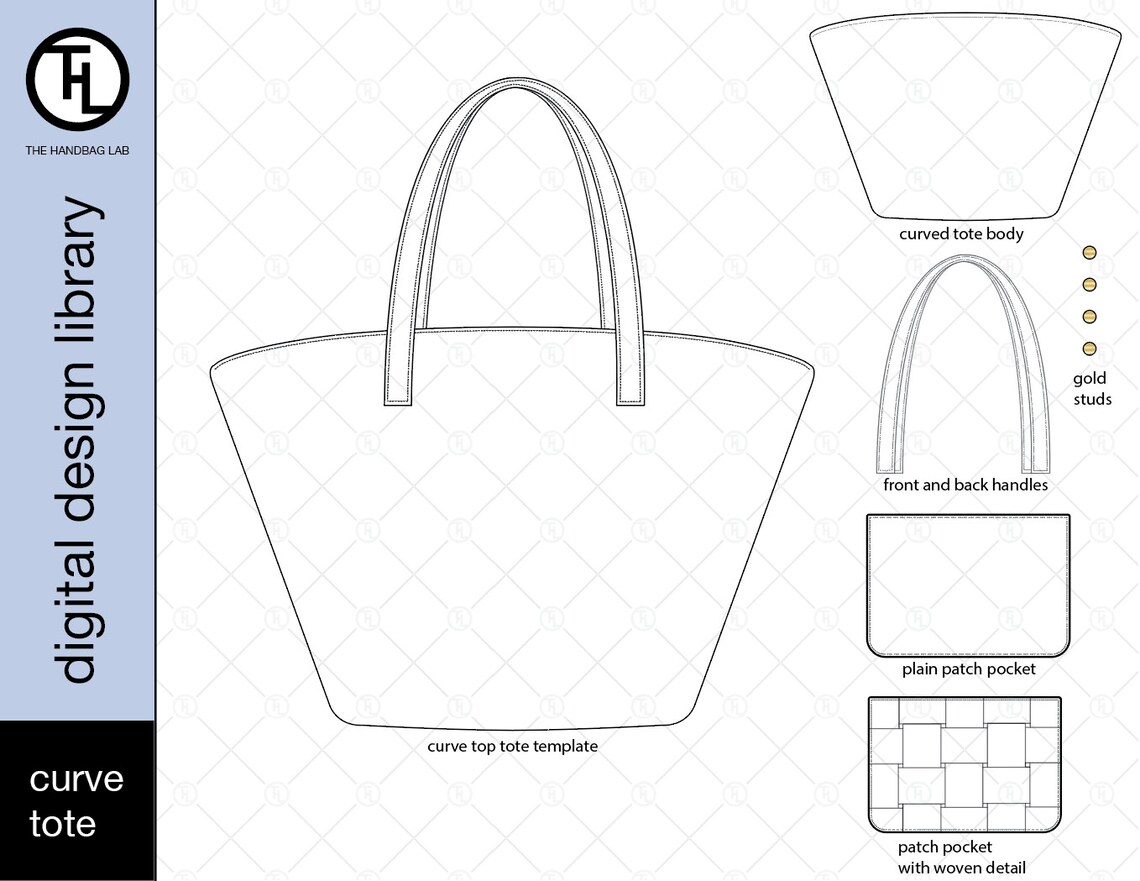 Solo Pack: Curve Tote= Editable Front View Vector Handbag Sketch ...