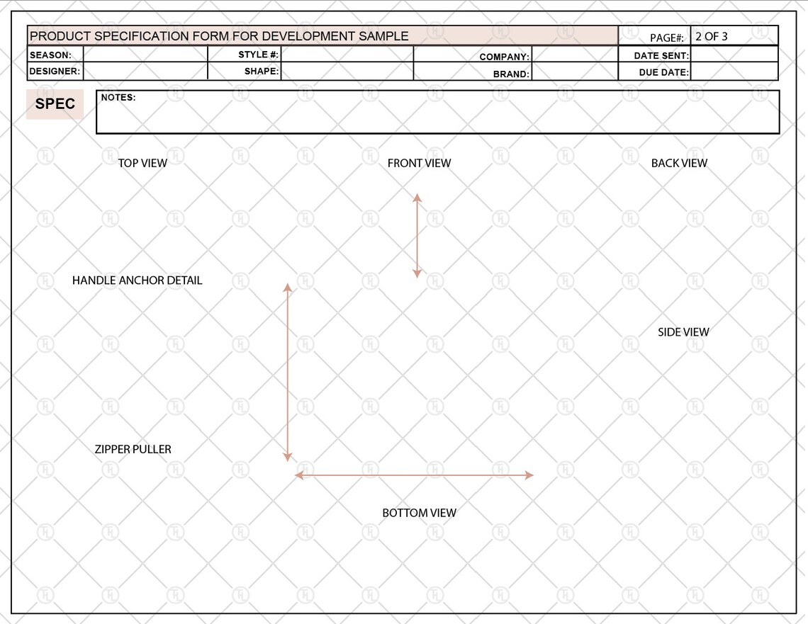 Illustrator Tech Pack Template for Handbags and Wallets includes ...