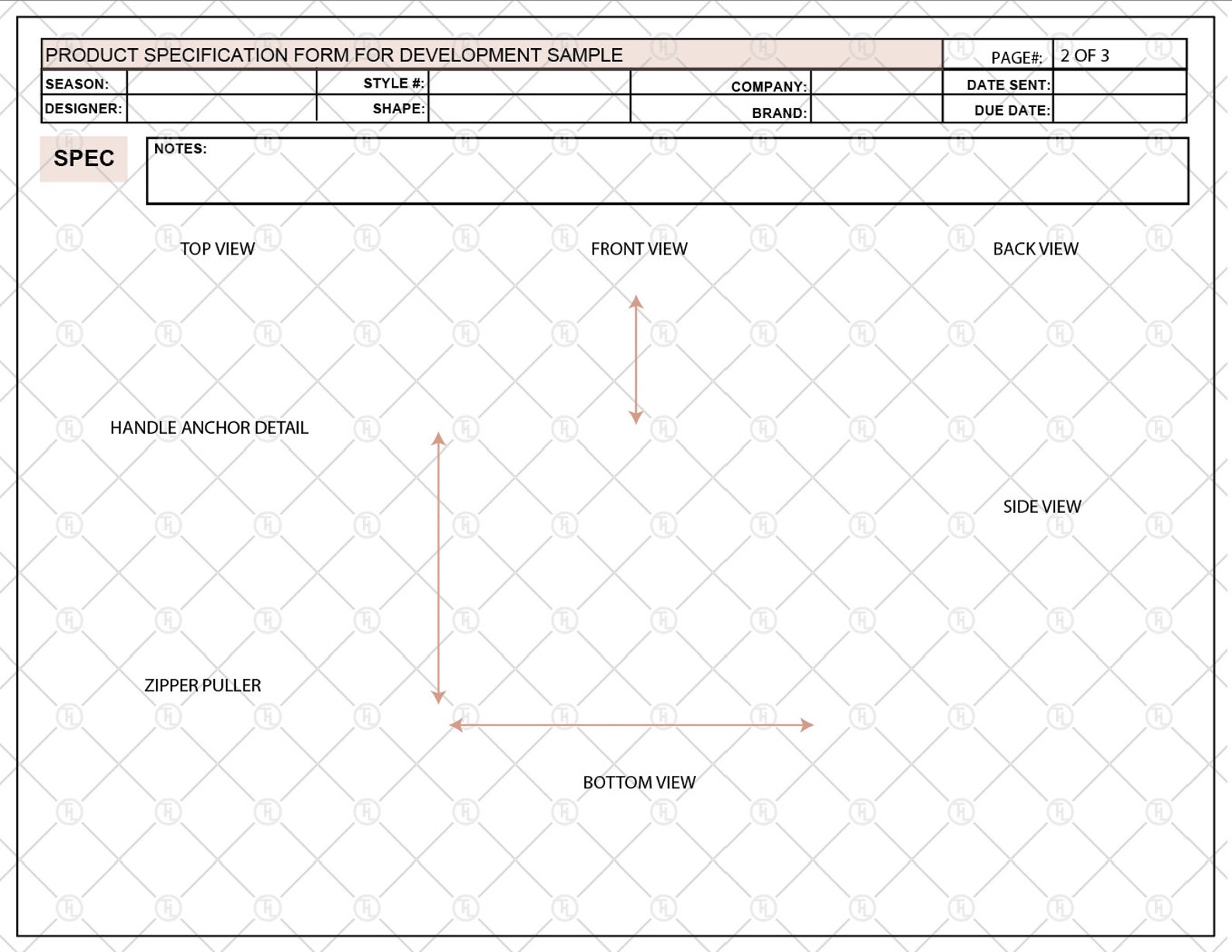 Illustrator Tech Pack Template for Handbags and Wallets includes ...