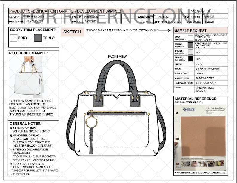Illustrator Tech Pack Template for Handbags and Wallets (includes ...