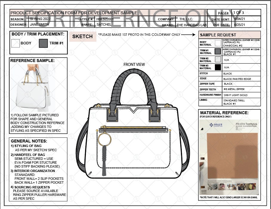 Illustrator Tech Pack Template for Handbags and Wallets (includes ...