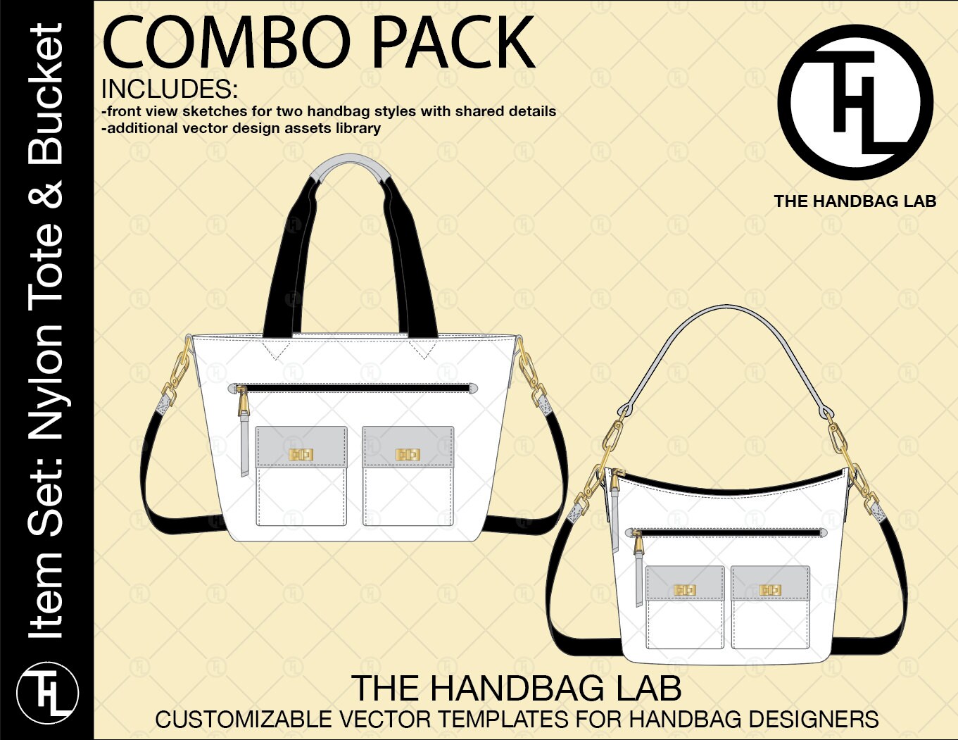 Combo Pack: Tote & Bucket Hobo Nylon Group= Vector Handbag Sketches ...