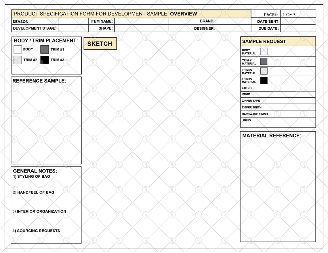 Illustrator Tech Pack Template for Handbags and Wallets (includes ...