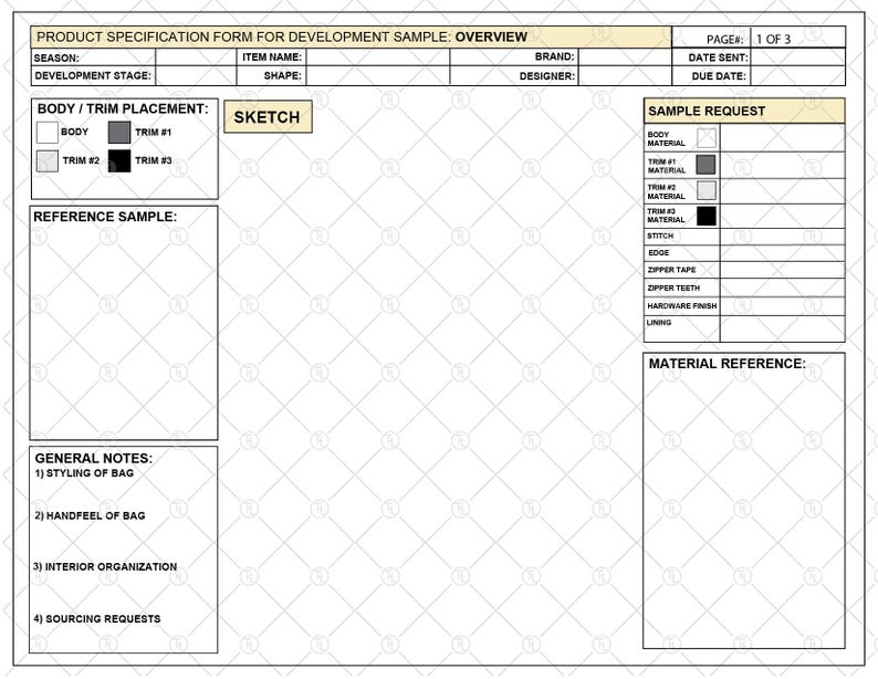Illustrator Tech Pack Template for Handbags and Wallets (includes ...