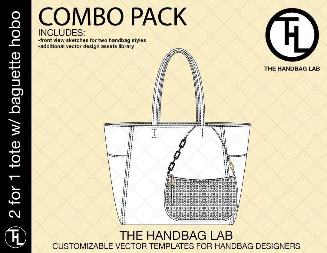 Combo Pack: Tote & Hobo 2 in 1 Item= Vector Handbag Sketches (includes ...