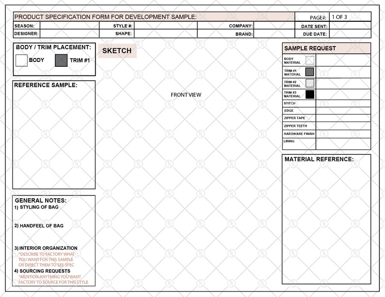 Illustrator Tech Pack Template for Handbags and Wallets includes ...