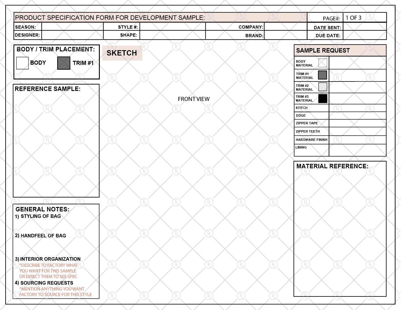 Illustrator Tech Pack Template for Handbags and Wallets includes ...