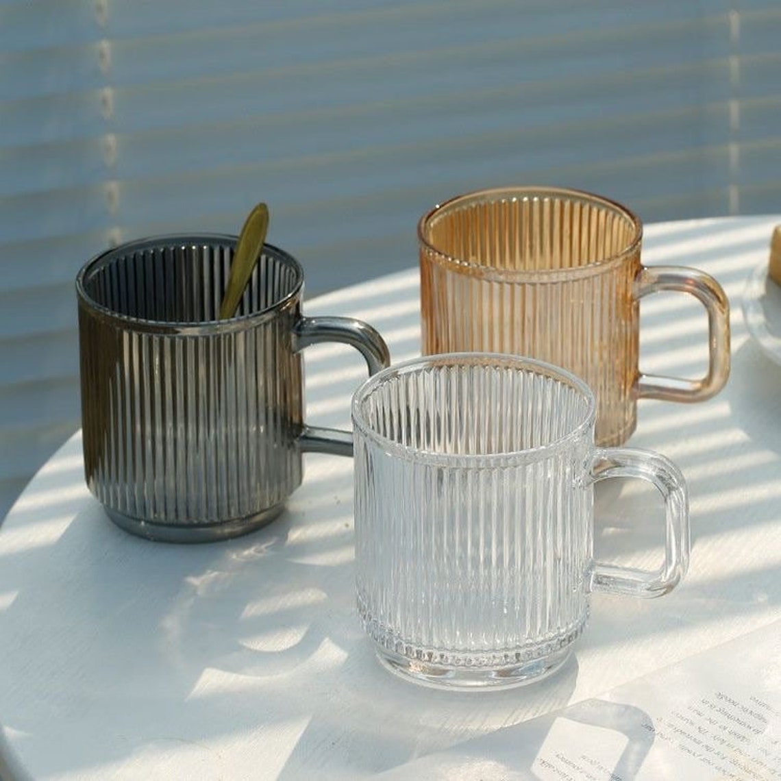 Ripple Glass Japanese Style Mug Ribbed Brown Black - Etsy
