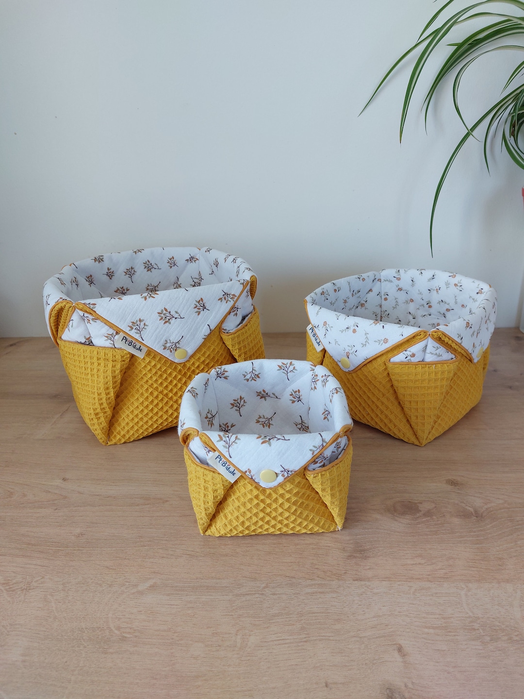 Handmade Origami Basket in France in Patterned White Oeko-tex Double ...