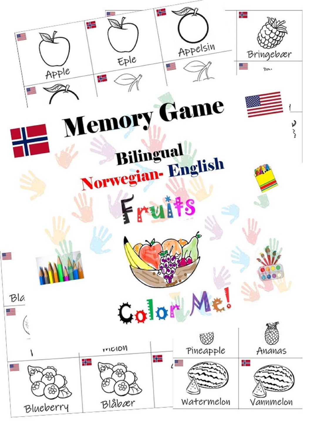 Bilingual Norwegian English Printable Learning Coloring Cards ...