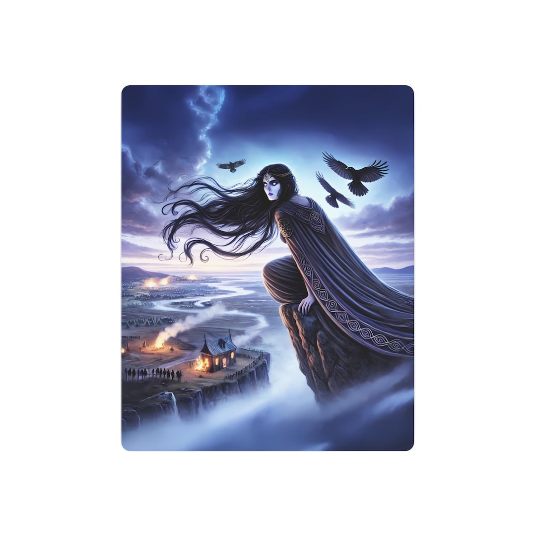 Metal Art Print, Badb's Watch: Prophetic Raven Goddess Over Battle Camp ...