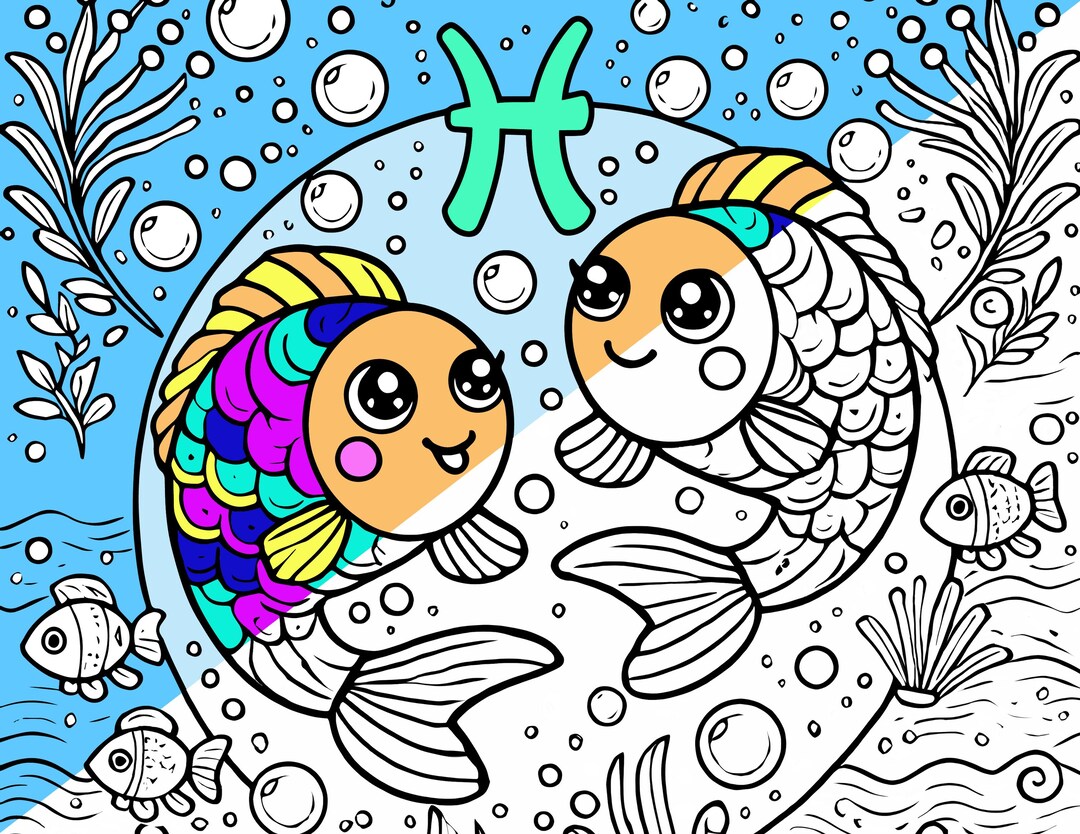 Cute Zodiac Signs Coloring Pages - 12 Astrological PDF Prints (8.5x11 ...
