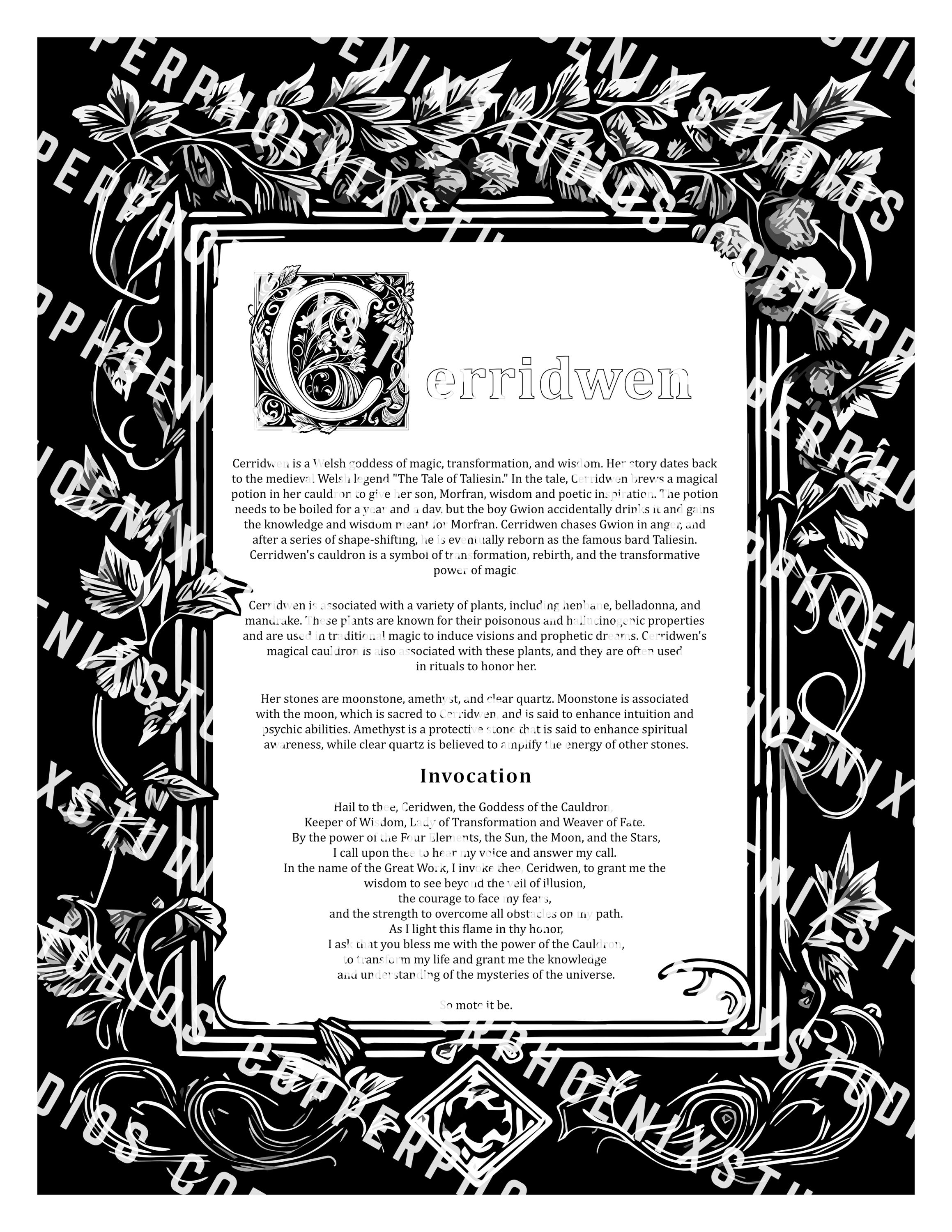 Cerridwen Goddess Coloring Book Pages: Welsh Mythology (printable PDF ...