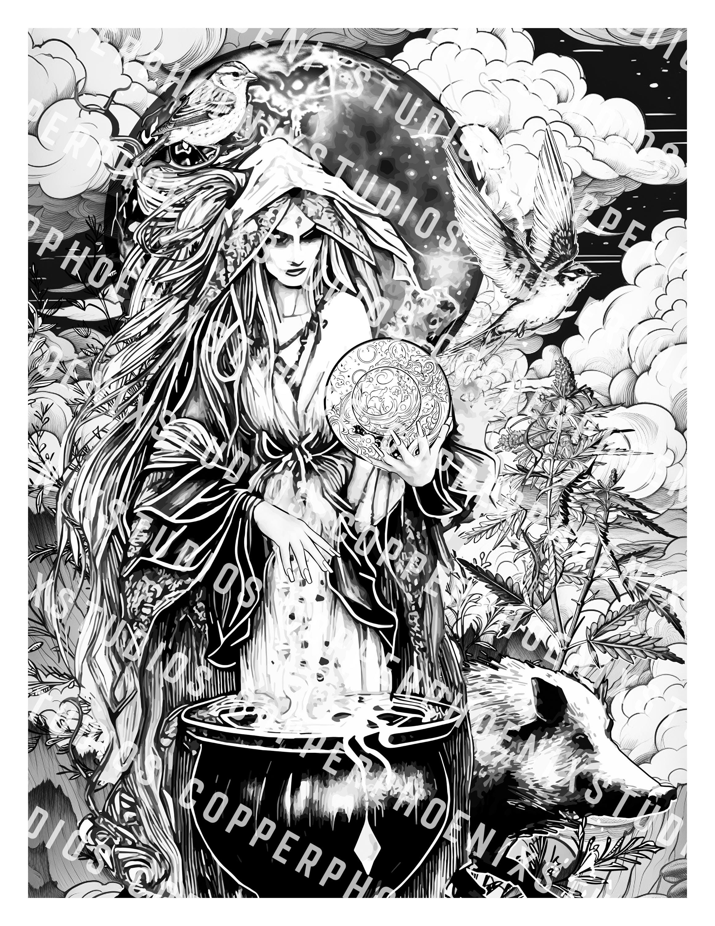 Cerridwen Goddess Coloring Book Pages: Welsh Mythology (printable PDF ...