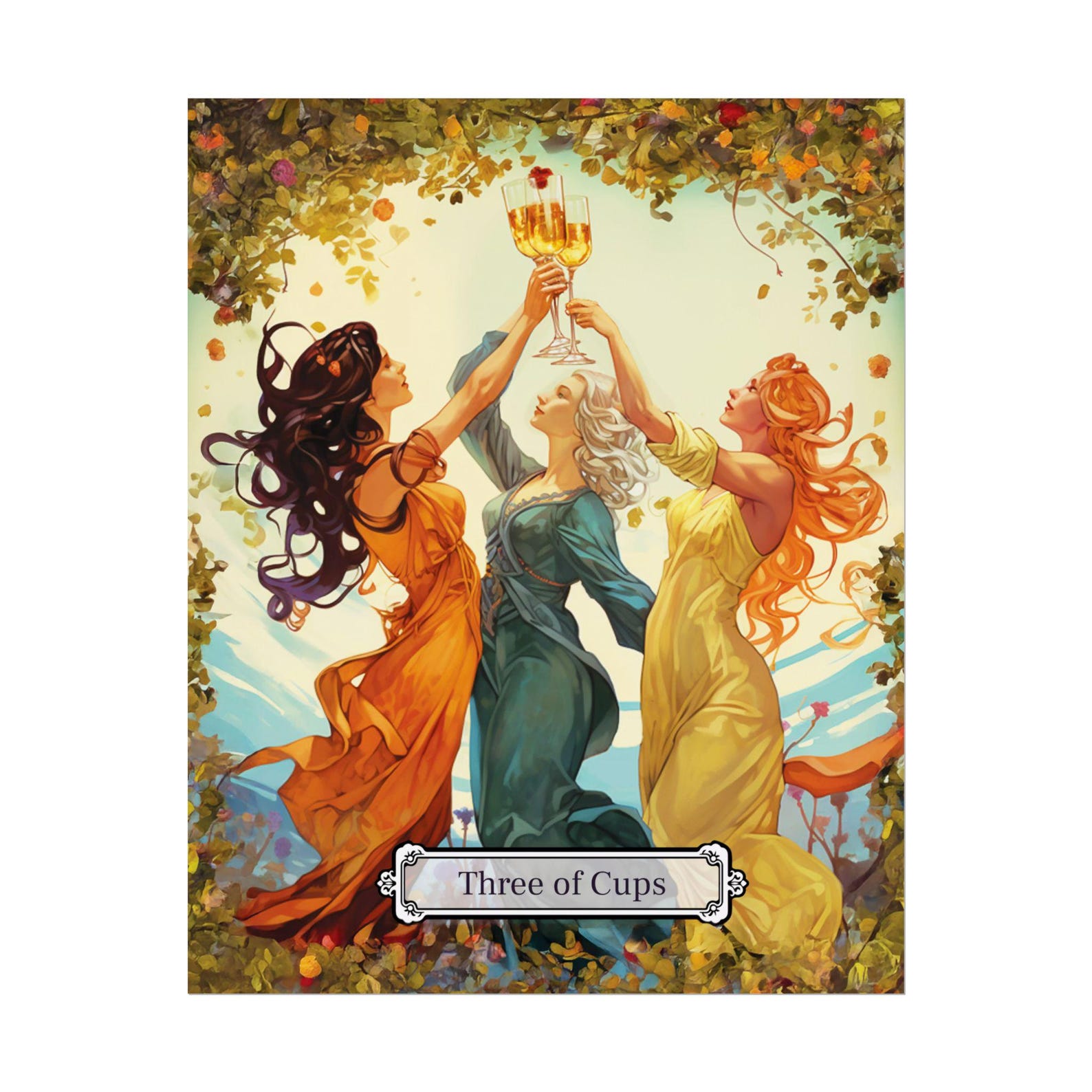Three of Cups Tarot Art Print - Joyful Witchy Wall Decor - Etsy