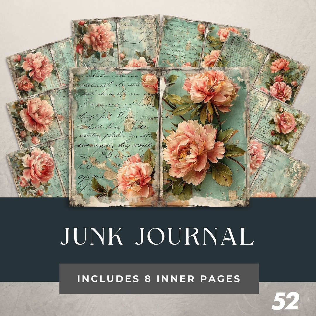 Pink Peonies Junk Journal Digital Paper Pink Floral Romantic Journal ...