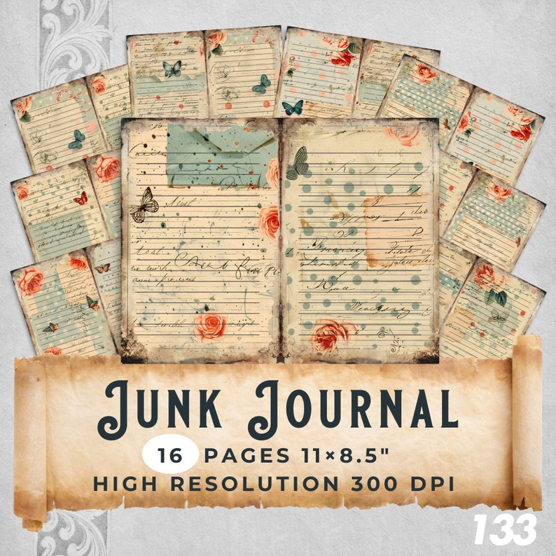 Vintage Polka Dots and Old Script Fonts Journal Pages Digital Print ...
