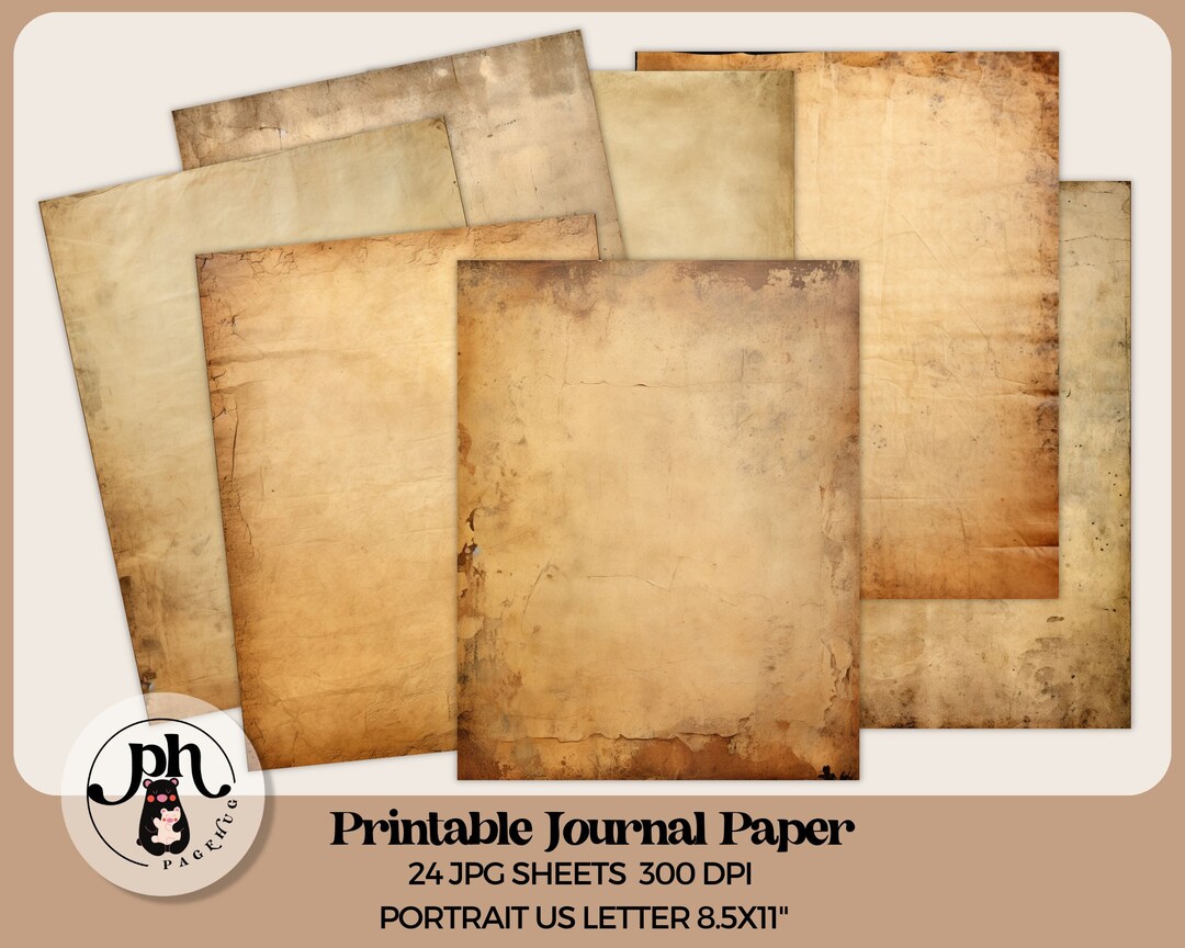 Printable Journal Paper Vintage Background, 24 JPG Sheets 300 DPI ...