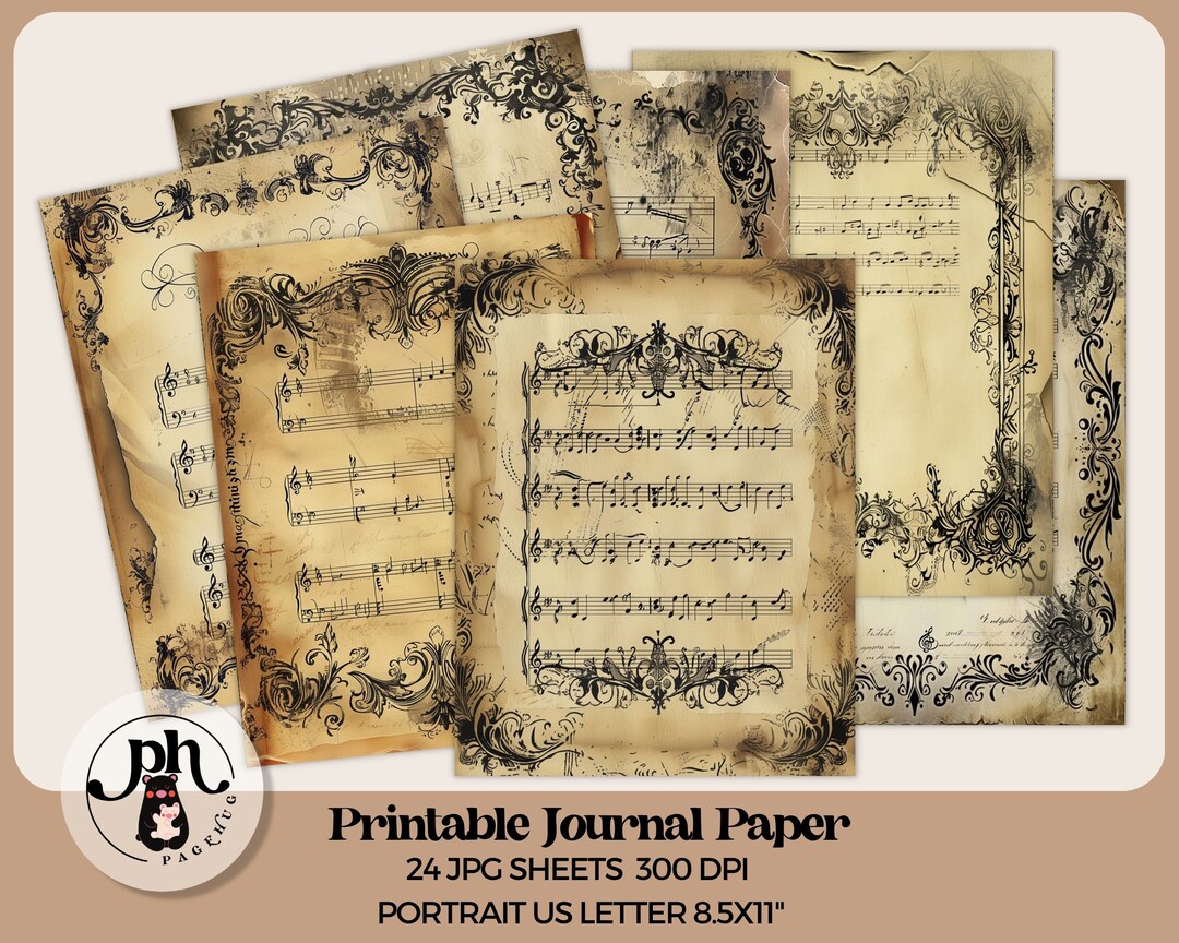 Vintage Music Notes Printable Paper: Gothic Journal Pages (24 JPG ...