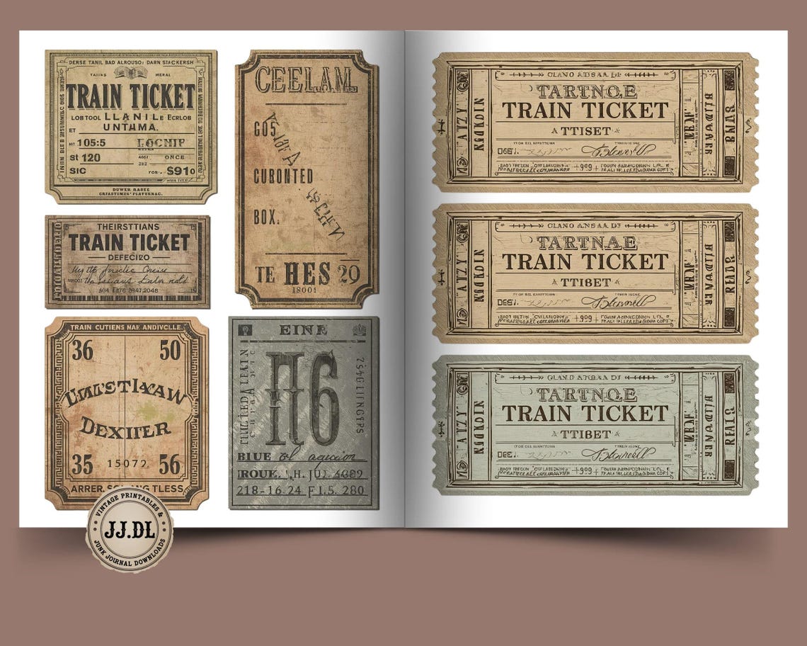 100 Old Train Ticket Labels Junk Journal | Vintage Travel Ephemera ...