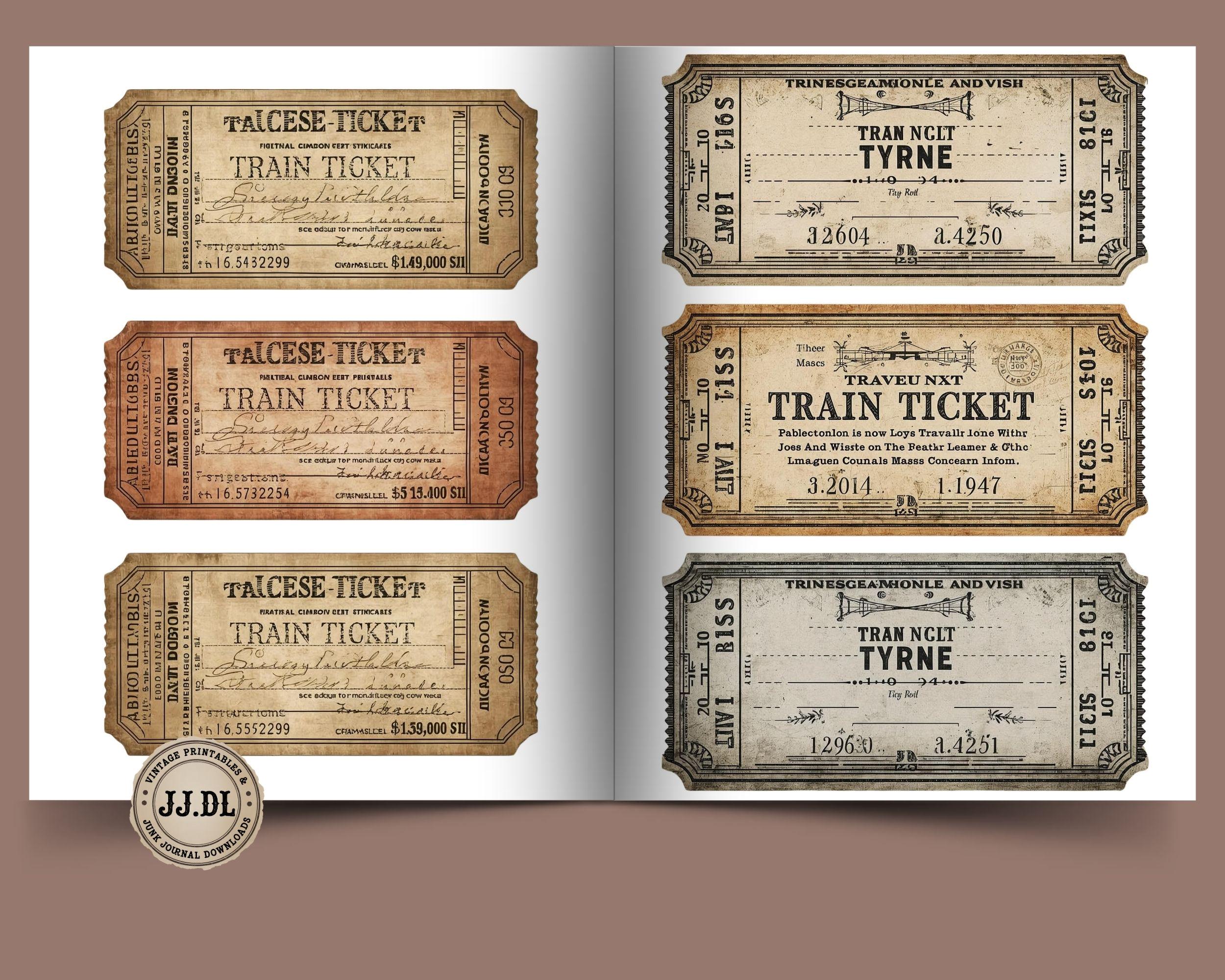 100 Old Train Ticket Labels Junk Journal | Vintage Travel Ephemera ...