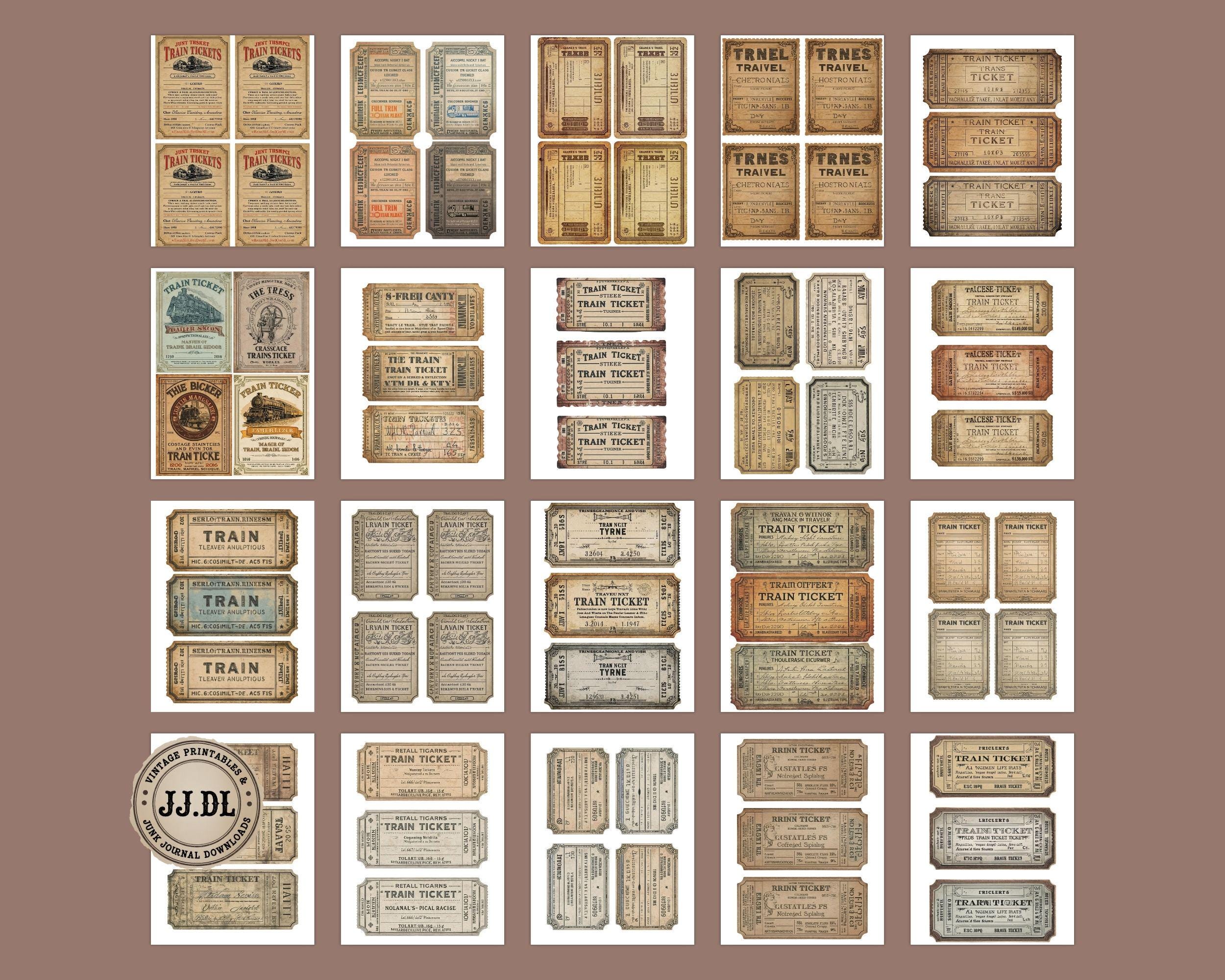 100 Old Train Ticket Labels Junk Journal | Vintage Travel Ephemera ...