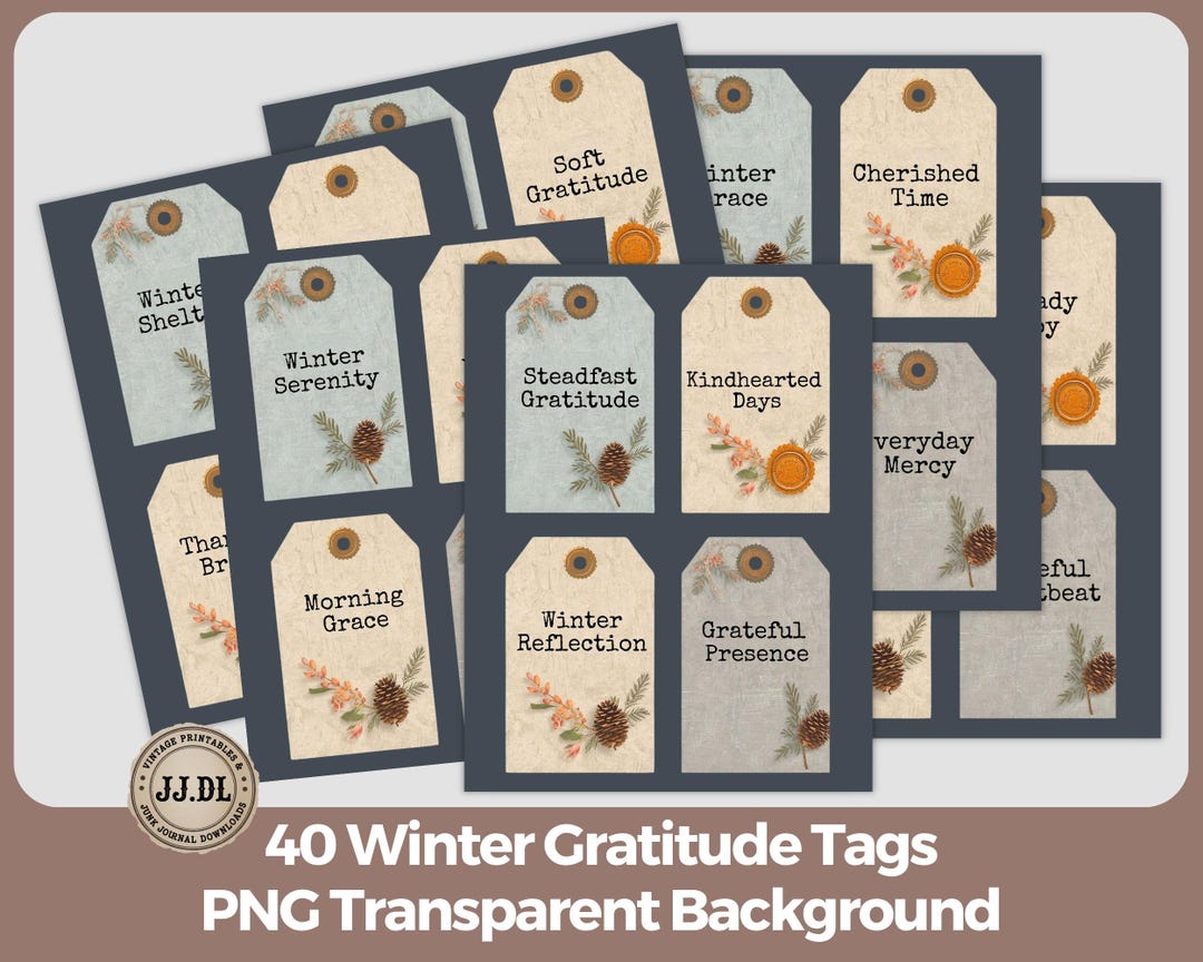 40 Winter Gratitude Tags PNG – Digital Inspirational Labels, Winter ...