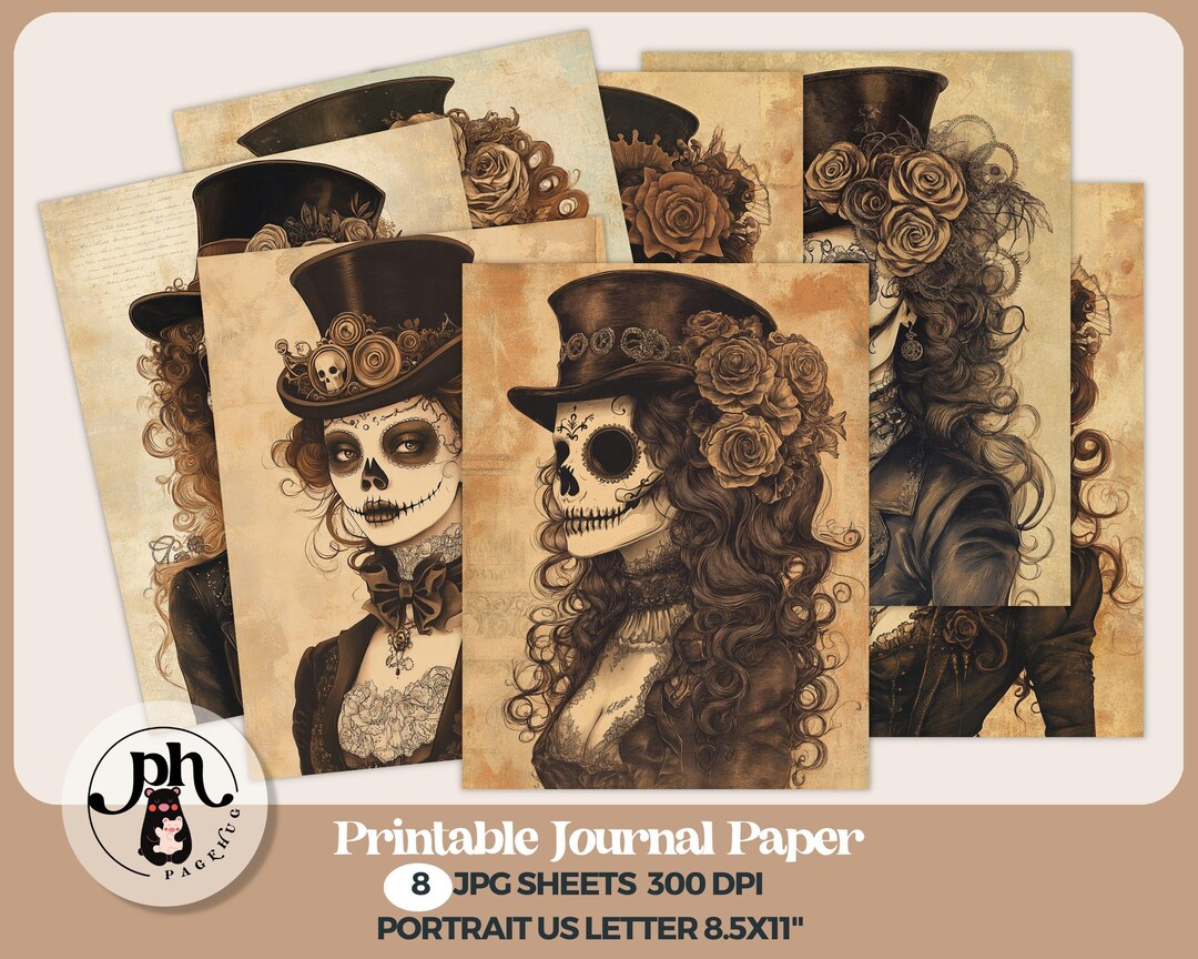 Vintage Ephemera Female Steampunk Skull Victorian Painting Junk Journal ...