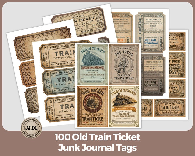 100 Old Train Ticket Labels Junk Journal | Vintage Travel Ephemera ...