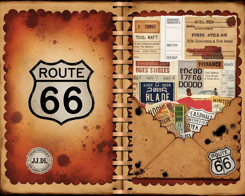 20 Route 66 Junk Journal Pages Printable, Vintage Road Atlas Collage ...