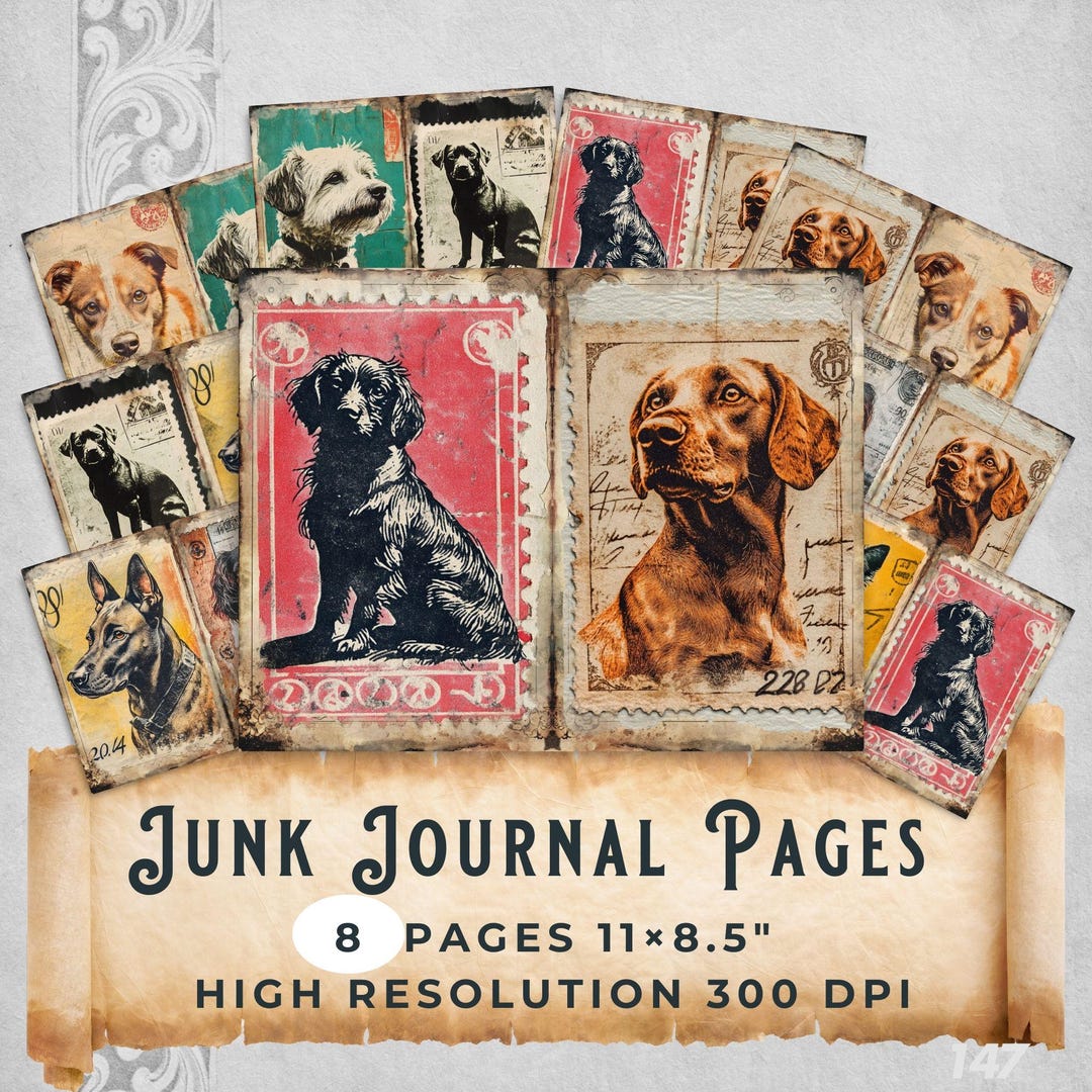 Vintage Ephemera Dog Post Stamp Printable Papers Junk Journal Kit ...
