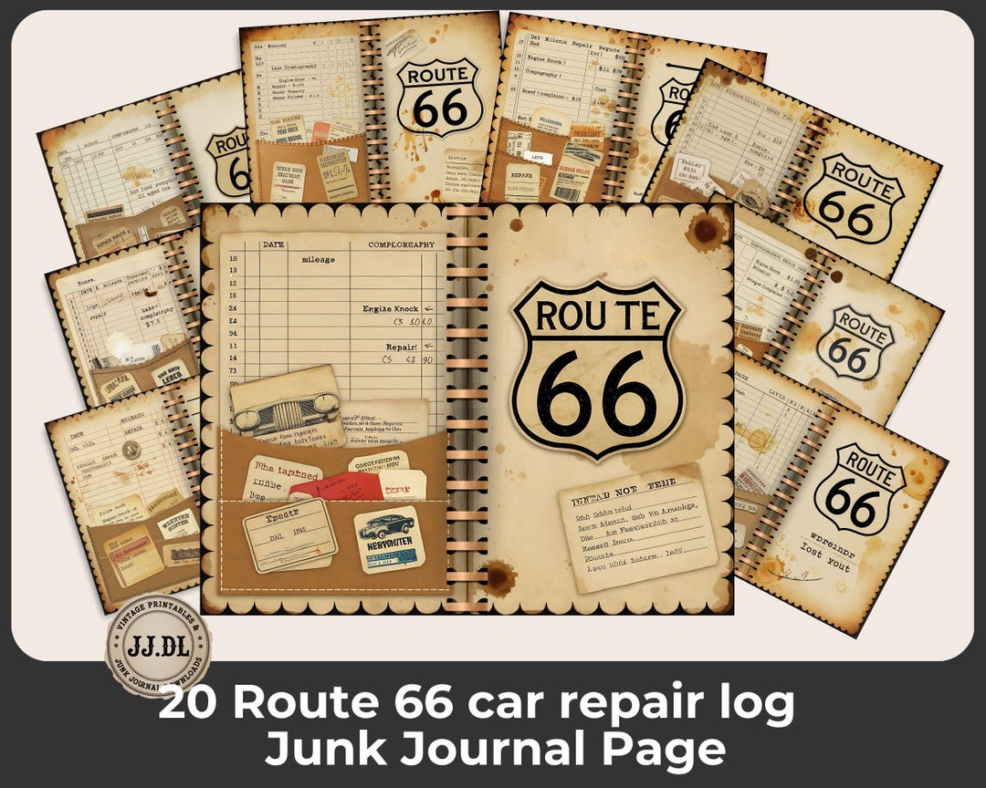 Route 66 Car Repair Log – Vintage Junk Journal Printable Roadside ...
