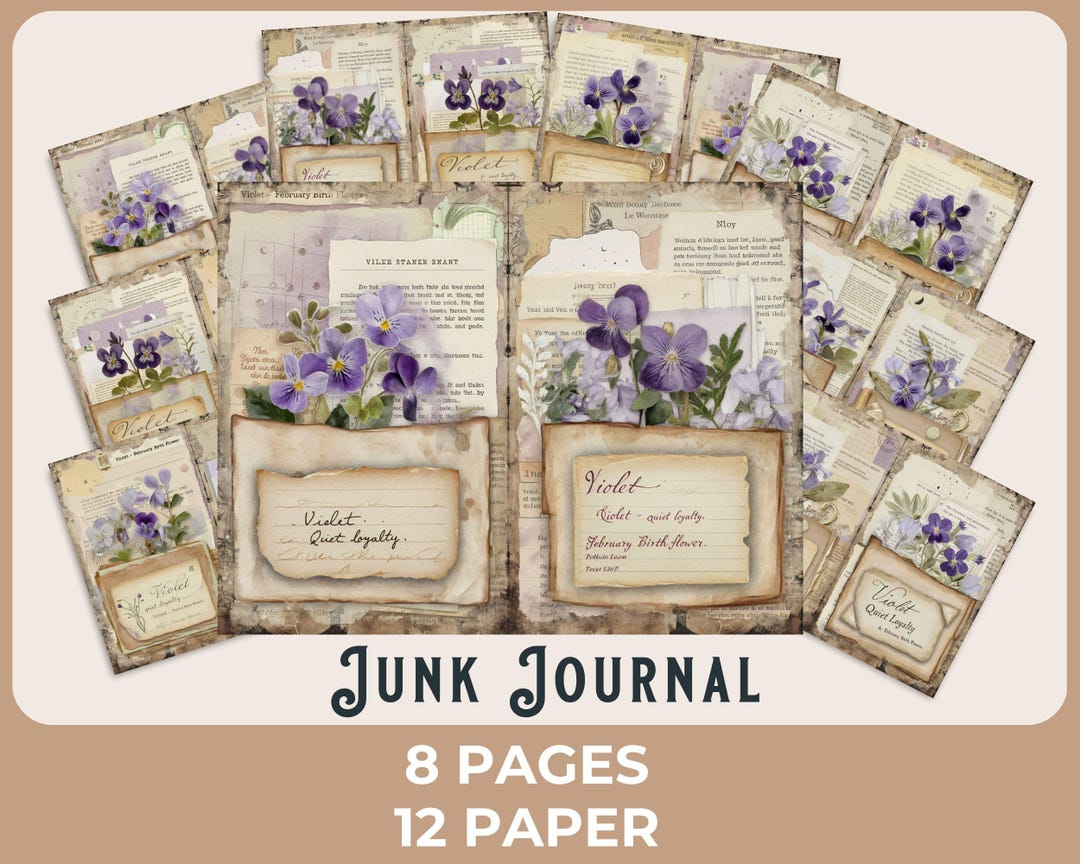 Violet Junk Journal Page: February Birth Flower Ephemera (digital ...